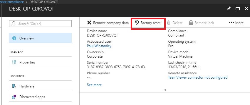 Resetting a Windows 10 device with a factory reset in Intune ...