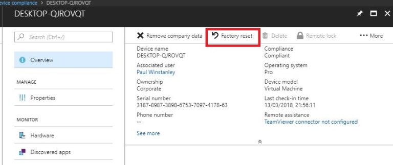 Resetting a Windows 10 device with a factory reset in Intune ...