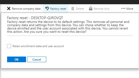 Resetting a Windows 10 device with a factory reset in Intune ...