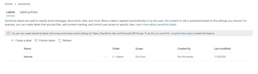 Creating Sensitivity Labels to protect your content – SCCMentor – Paul ...
