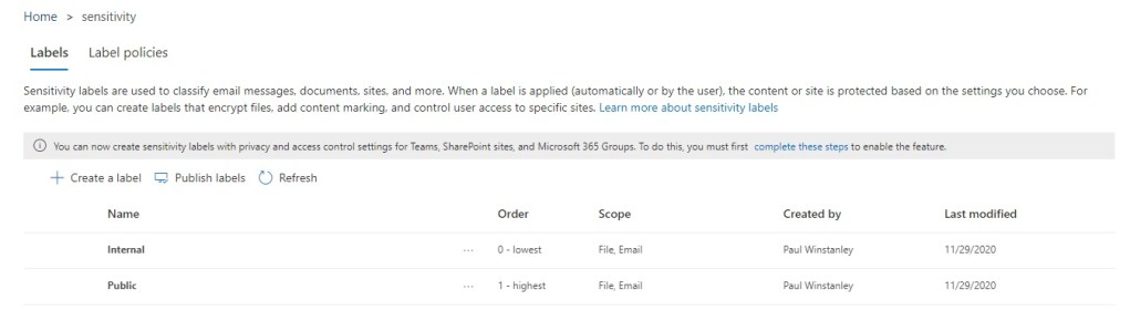 Creating Sensitivity Labels to protect your content – SCCMentor – Paul ...